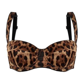 Dolce & Gabbana Femme, Sous-v&ecirc;tements, Brun, Taille: 100B FR Soutien-gorge balconnet en satin &agrave; imprim&eacute; l&eacute;opard