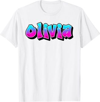 BDAZ Olivia Graffiti Personalisierter Name Blau Rosa Frauen M&auml;dchen T-Shirt
