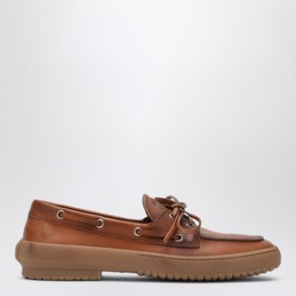 Miu Miu Deck Bootsschuhe aus Leder, Cognac