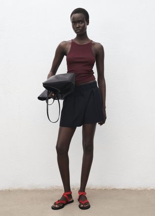 Mango Geripptes Top aus Baumwoll-Mix bordeaux - Damen - XXS - MANGO