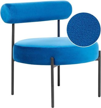 Beliani Sessel Marineblau Samtstoff Rund mit Niedriger Lehne Schwarzen Metallbeinen Retro-Design Wohnzimmer Möbel Ausstattung Sitzecke Sitzmöbel