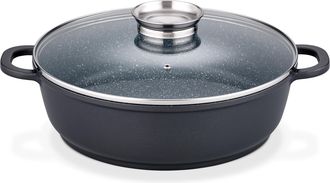 GSW Gourmet Servierpfanne aus Granit mit Aroma Glasdeckel, Pfanne Induktion mit kratzfester Antihaftbeschichtung, Bräter mit Deckel, Bratpfanne 32 cm, Sch