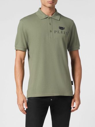 Philipp Plein Polo &agrave; manches courtes en coton stretch avec logo en m&eacute;tal