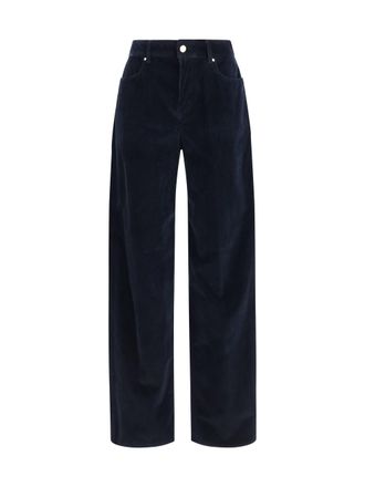 Max Mara Womens Palazzo Pants Corduroy Velvet Blue Cotton Trousers