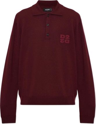 Dsquared2 Lang&auml;rmeliges Wollpoloshirt - - Knitwear - Herren - Rot - XL