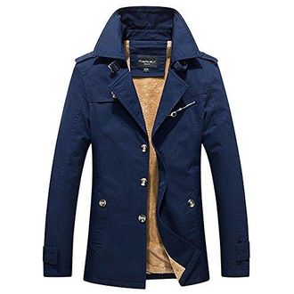 LaoZan Homme Parka Veste dhiver Longue Trench Coat &agrave; Manches Longues Faux Fourrure Doublure Manteau L Bleu fonc&eacute;