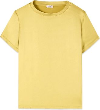 Oltre Femme, Blouses et Chemises, Jaune, Taille: 40 FR Chemisier Satin&eacute; &agrave; Manches Courtes