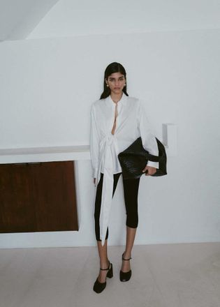 Mango Hemd mit seitlichem Knotendetail cremewei&szlig; - Damen - M - MANGO