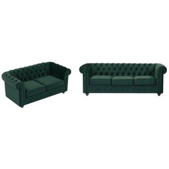 Vente-Unique Vente-unique - Canap&eacute; 3 places et 2 places en velours vert chesterfield