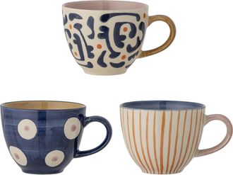 Bloomingville Eviaya Tasse, Blue, Steingut, T9,5xH7 cm, 3er Set, 290 ml