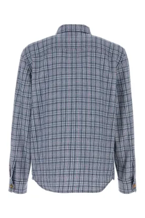 Versace Mens Embroidered Wool Shirt Midnightbluepeonyradiantpink Exterior: Virgin Camicie