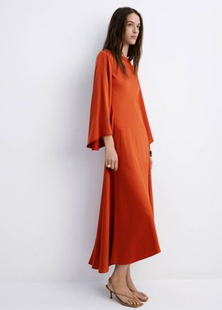 Mango Robe satin&eacute;e manches cloche rouge-orang&eacute; - Femme - L - MANGO