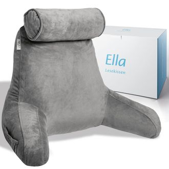 Ella Lesekissen f&uuml;r Bett und Sofa mit Abnehmbarer Nackenrolle - R&uuml;ckenkissen Bett - Reading Pillow aus Memory Foam mit Armlehne, Ideal zum Lesen, Fernsehen