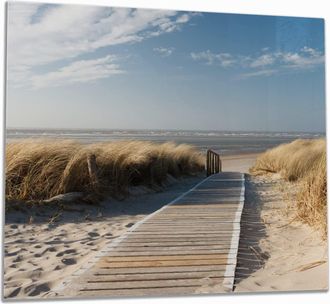 Wallario Herdabdeckplatte/Spritzschutz aus Glas, 1-teilig, 60x52cm mit 13mm hohen Füßen, für Ceran- und Induktionsherde, Auf dem Holzweg zum Strand