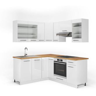 Vicco Eckk&uuml;che Fame-Line, Wei&szlig; Hochglanz/Wei&szlig;, 160 x 190 cm, AP Eiche, Vicco