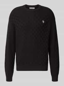 Review Regular Fit Strickpullover aus reiner Baumwolle mit Label-Detail