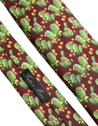 Dolce & Gabbana Silk Cactus Floral Necktie - Maroon