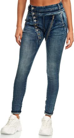 Elara Damen Jeans Boyfriend Baggy Knopfleiste Chunkyrayan EL05D2 Blau 56 (8XL)