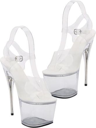 IFUNDOM Sandales Femme Transparentes &agrave; Talons Hauts Ext&eacute;rieurs Semelle Antid&eacute;rapante Confortables et &Eacute;l&eacute;gantes pour Sorties et Soir&eacute;es Mod&egrave;le Cristal Blanc