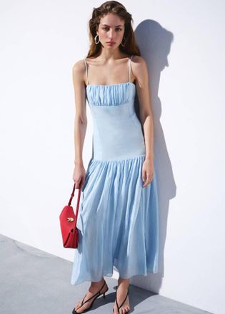 Mango Leinenkleid mit Raffdetails himmelblau - Damen - XS - MANGO