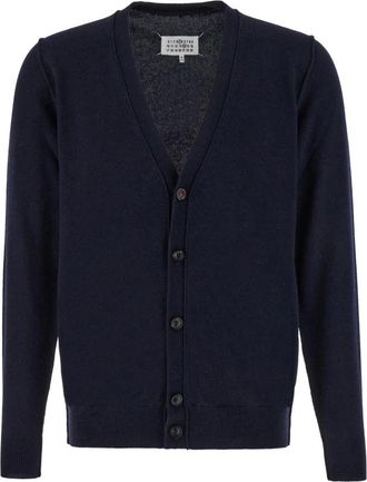 Maison Margiela Homme, Pulls, Bleu, Taille: S Cardigan Col V Point de Maille
