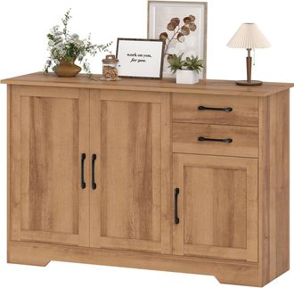 HOMCOM Homcom Credenza Cucina 2 Cassetti E 2 Armadietti Con Ripiani Regolabili Rovere