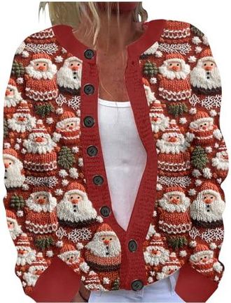 Generic 2026 Vestes de No&euml;l pour femme Cardigan Veste porte-bonheur imprim&eacute;e &agrave; poitrine, multicolore, 5XL