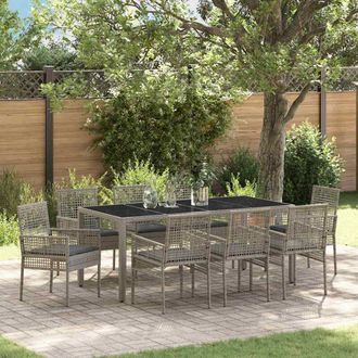vidaXL Garten Essgruppe 9 pcs Grau Poly Rattan Vidaxl