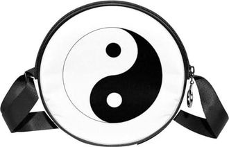 Generic Sac &agrave; bandouli&egrave;re rond pour femme, motif Yin Yang, petit sac &agrave; bandouli&egrave;re avec fermeture &eacute;clair, bretelles r&eacute;glables, sac &agrave; main rond d&eacute;contract&eacute; pou