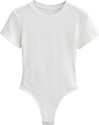 Generic YUJIEBB Body d&eacute;t&eacute; &agrave; manches courtes et col rond pour femme, tricot, extensible, mince, 14 couleurs, c8, L