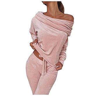 Generic Ensemble 2 pi&egrave;ces pour femme - Tenue d&eacute;contract&eacute;e &agrave; manches longues - Haut ample - Pantalon large - Ensemble 2 pi&egrave;ces pour femme - Gris, rose, XXL