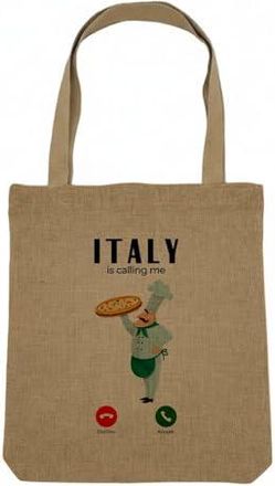 Fabulous Sac Shopping Tote Bag Aspect Lin - Italy Is Calling Me Pizza Travel Gastronomy - Sac de Courses Toile Epaisse 360g Beige Naturel Cabas Port&eacute; Epaule So