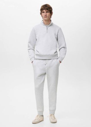 Mango Sweat avec col zipp&eacute; int&eacute;rieur soft-touch gris chin&eacute; clair - Homme - XXL - MANGO MAN