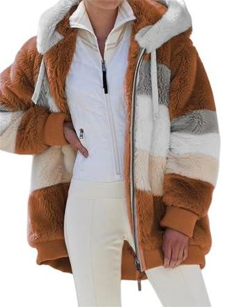 Generic Manteau pour femme en laine dagneau avec d&eacute;tails contrast&eacute;s, veste polaire, veste en peluche ample avec capuche en diff&eacute;rentes couleurs pour lautomne 