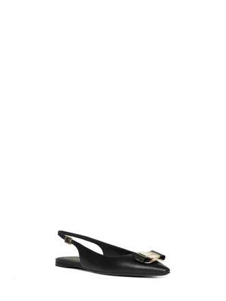 Ferragamo Womens Black Flat Slingbacks With Vara Plate Lambskin Pumps High Heel Shoes