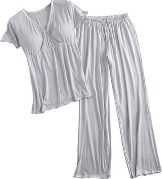 Generic Ensemble Pyjama pour Femme &Eacute;t&eacute; Pyjama Femme Tee Shirt &Agrave; Manches Courtes Et Pantalon Capri V&ecirc;tements De Nuit Modal Lot de Deux Respirant L&eacute;ger D&eacute;contra