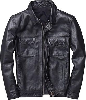 Generic Vestes en cuir vintage pour homme avec col de chemise classique en cuir synth&eacute;tique, Noir, L