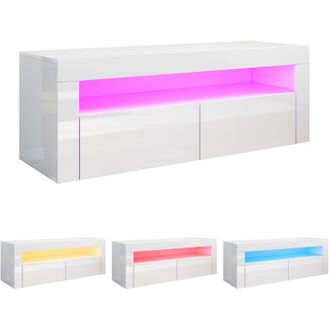 Sonni Sonni - tv Lowboard Board M&ouml;bel Schrank mit led Beleuchtung Wei&szlig; Hochglanz Fernsehtisch 120x40x45cm