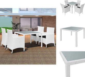 vidaXL 5-tlg. Garten-Essgruppe Poly Rattan Cremewei&szlig; - Gartentisch - Gartenstuhl - Rattan M&ouml;bel - Outdoor K&uuml;che - Terrassenm&ouml;beln
