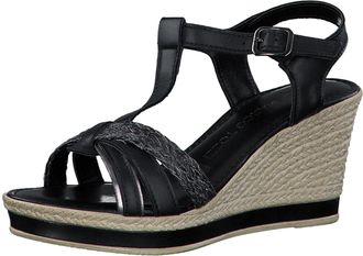 Marco Tozzi Damen Sandalen mit Keilabsatz mit Verstellbarem Riemen aus Leder, Schwarz (Black Comb), 36 EU