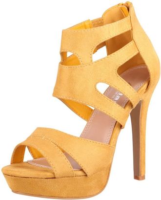 Elara Damen Pumps Offen Stilettos High Heels Chunkyrayan LL85-Senf-41
