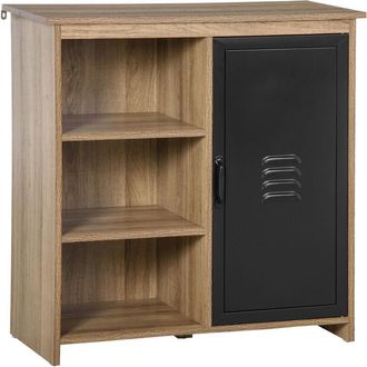 HOMCOM Buffet Industriel - Meuble de Rangement sur pied 3 niches Placard - en Bois et Porte m&eacute;tal Noir-Noir
