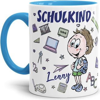Tassendruck Einschulungs-Tasse Schulkind Junge - Name - ABC-Schütze/Schule / 1. Klasse/Geschenk zur Einschulung/Schul-klasse/Personalisiert/mit Name/Innen & Henke