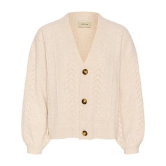 Cream Strickjacke mit Puff&auml;rmeln - - Knitwear - Damen - Beige - S/M