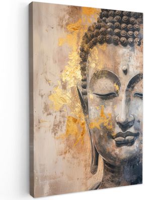 MuchoWow © Leinwandbild Klein 20x30 cm Mini Dekoration Wohnzimmer Bilder Pictures Wall Decoration Living Room Wohnungs Deko Moderne Bild Buddha - Zen - Gold - 