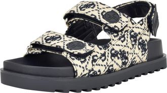 Guess Damen Fadey Flache Sandale, Elfenbeinfarbenes dunkelblaues Logo, 38.5 EU