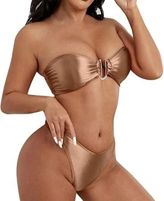 Generic Maillot De Bain Short Femme- Ensemble Bikini Bandeau Push-Up Br&eacute;Silien pour Maillot De Bain De Plage Bikini Sexy