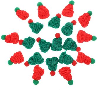 BESPORTBLE 100 Stück Kleiner Weihnachtsstrickmützen aus Wollgarn Winzige Selbstgemacht Puppenmützen In Rot und Grün Wiederverwendbare Mützenornamente für Bastelp