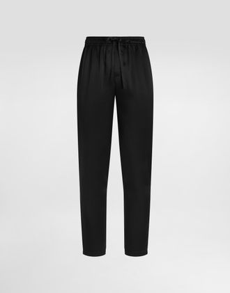 Dolce & Gabbana Pyjamahose Aus Seide Logostickerei - Mann Hosen Und Shorts Schwarz Seide 46