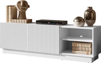 Mirjan24 TV-Schrank Liwerio 150 2D, Fernsehschrank, TV-Lowboard mit geriffelte Fronten, Fernsehtisch, TV-Tisch, Unterschrank, TV-Board, Schrank, TV-Bank (Wei&szlig;)
